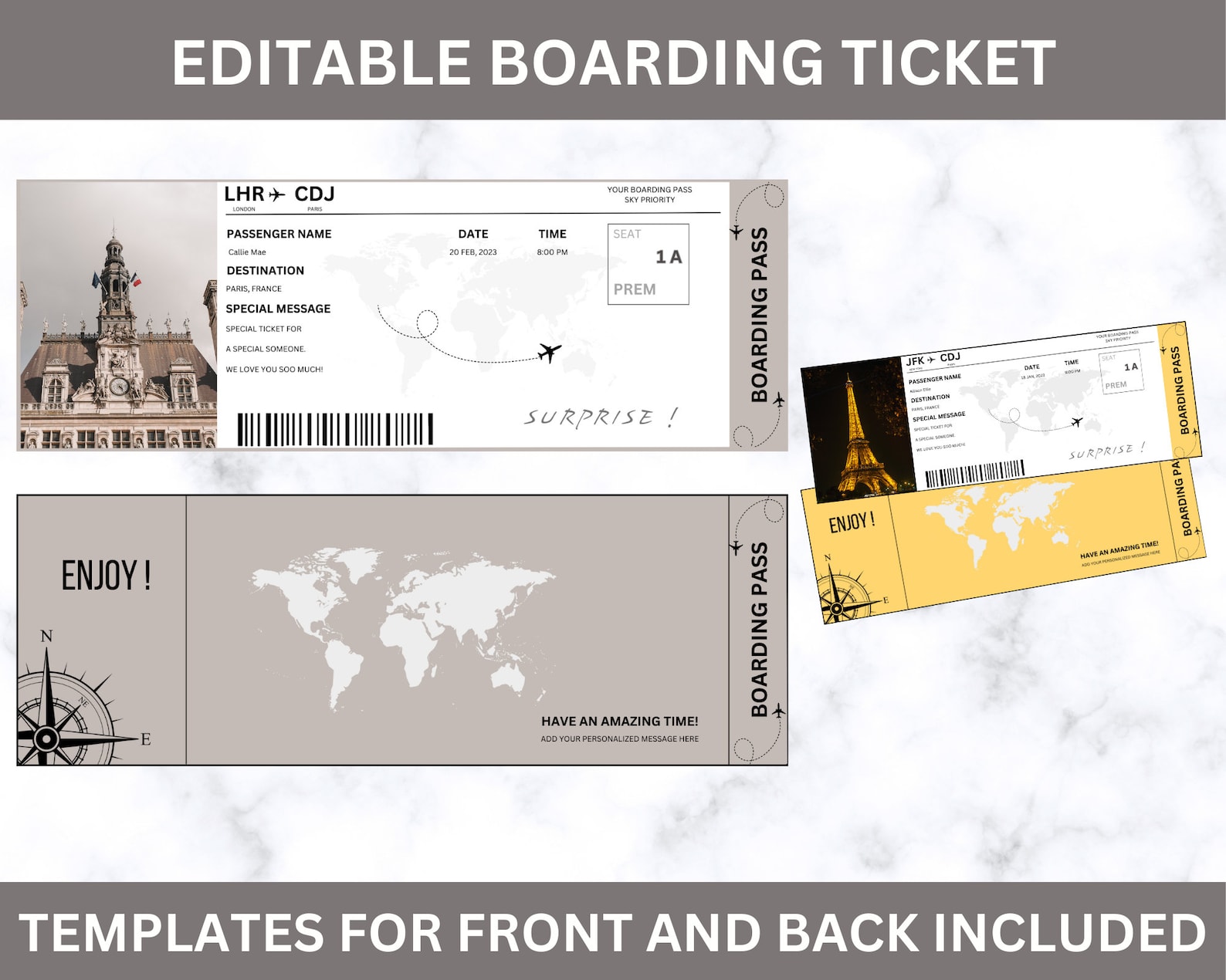 Editable Boarding Pass Template, Printable Airline Ticket, Canva ...