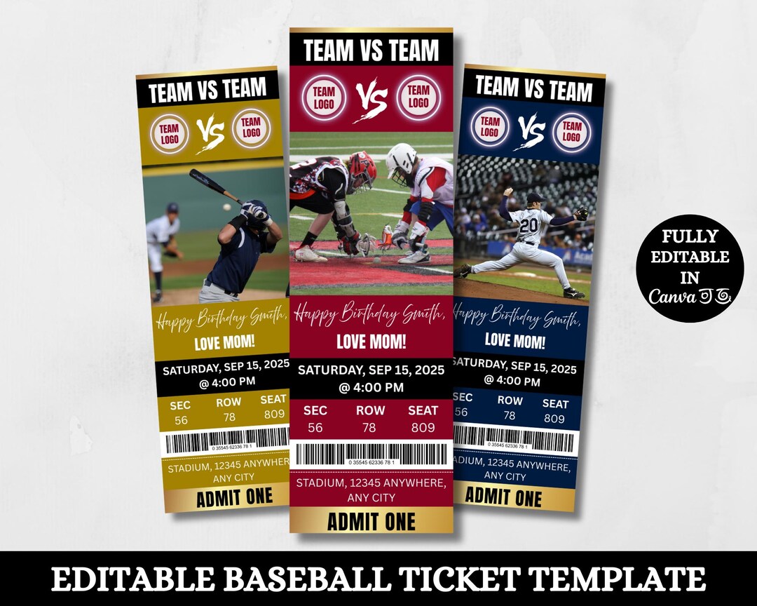 Editable Baseball Ticket Template, Custom Fake Baseball Ticket Template ...