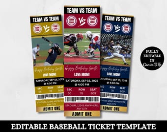 Editable Baseball Ticket Template, Custom Fake Baseball Ticket Template, Printable Sport Ticket ...
