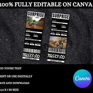 Printable Gift Motocross Tickets, Editable Motocross Tickets, Fake ...