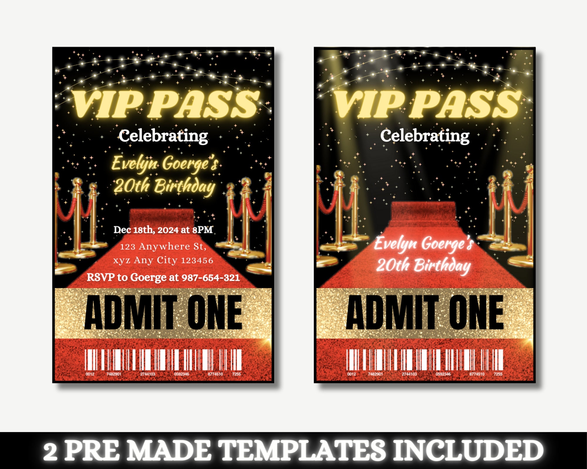 Editable VIP Pass Party Template, Printable Red Carpet VIP Pass ...