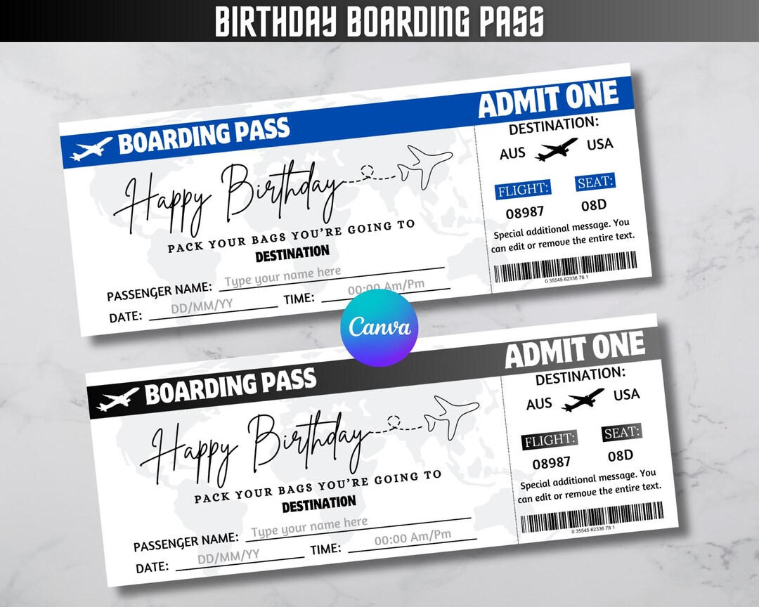 Printable Happy Birthday Boarding Pass, Surprise Birthday Trip Ticket ...