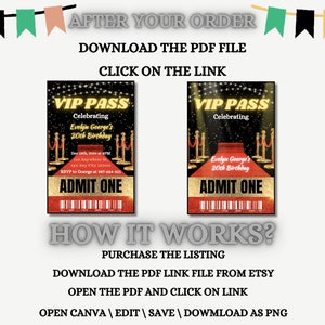 Editable VIP Pass Party Template, Printable Red Carpet VIP Pass ...