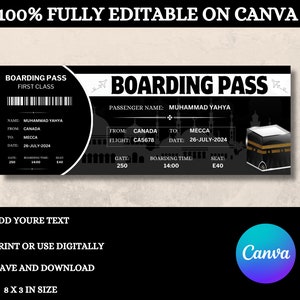 Hajj Boarding Pass, Editable Hajj Plane Ticket, Makkah Umrah Gift ...