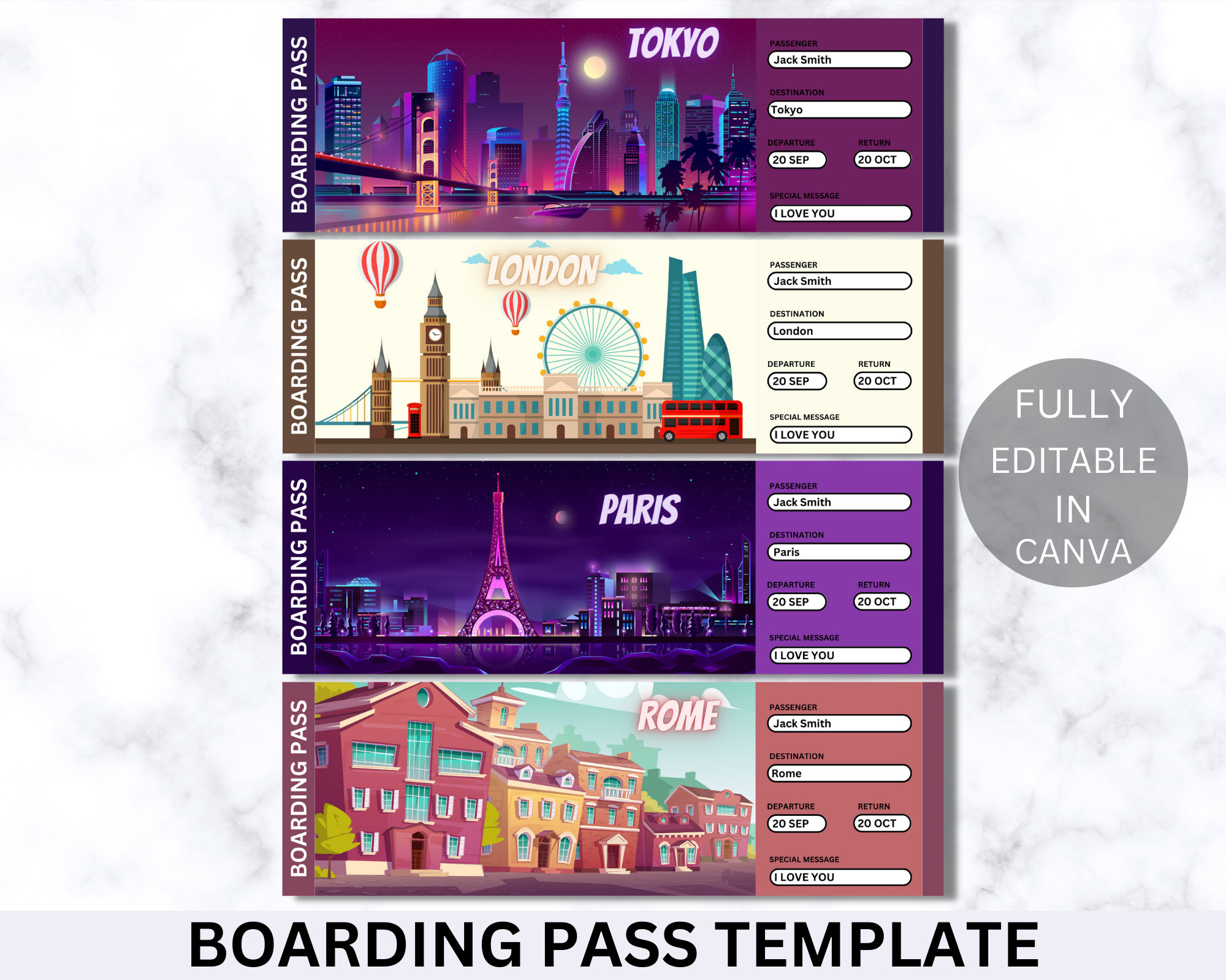 Editable Boarding Pass Template, Printable Airline Ticket, Canva ...