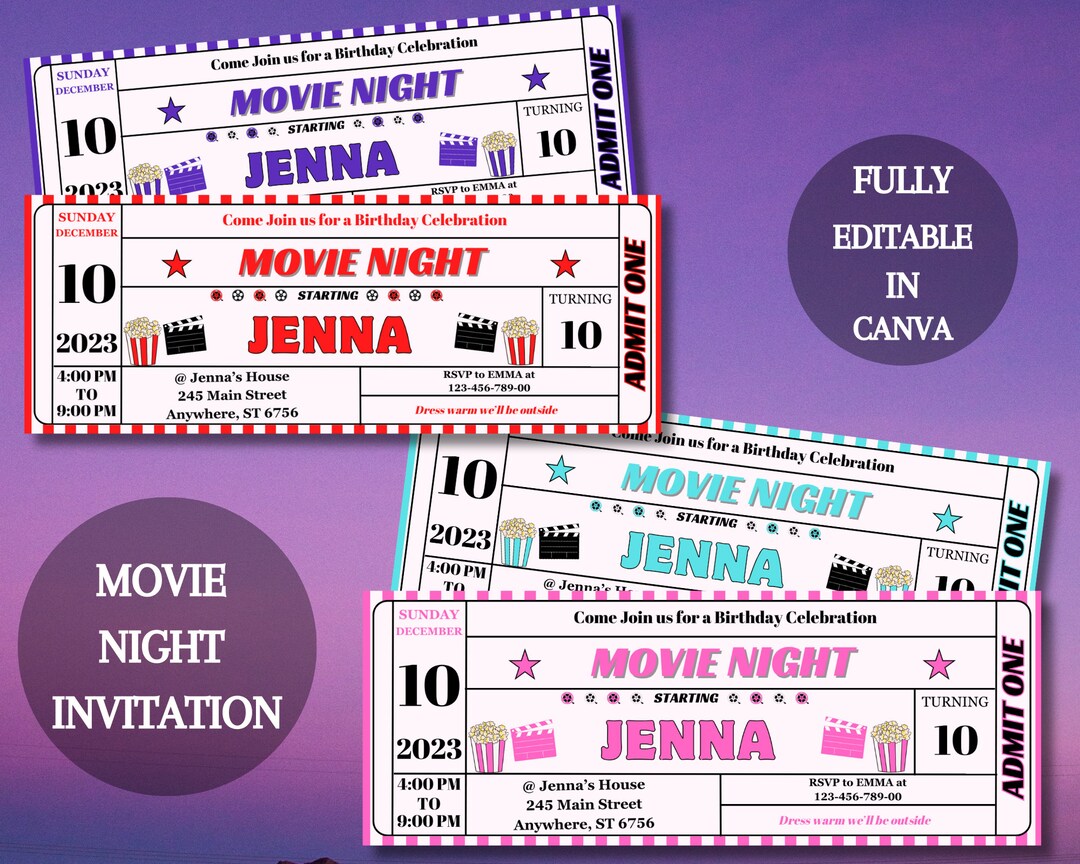 Movie Night Invitation Printables, Movie Ticket Stub Invite, Vintage ...