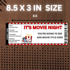 Printable MOVIE Gift Tickets. Cinema Themed Gift Reveal Ticket. Movie ...