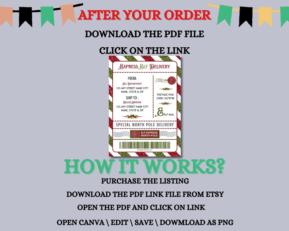 EDITABLE Custom Elf Shipping Postage Label Template | Personalized Elf ...