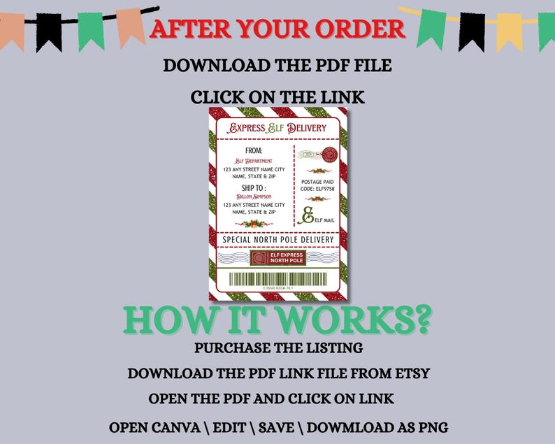 EDITABLE Custom Elf Shipping Postage Label Template | Personalized Elf ...