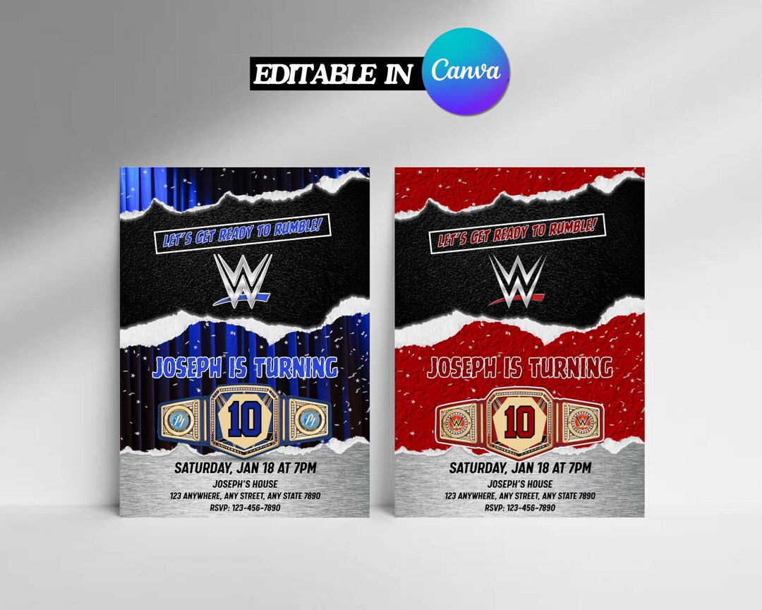 Editable Wrestling Birthday Invitation, Championship Belt Party Invite ...