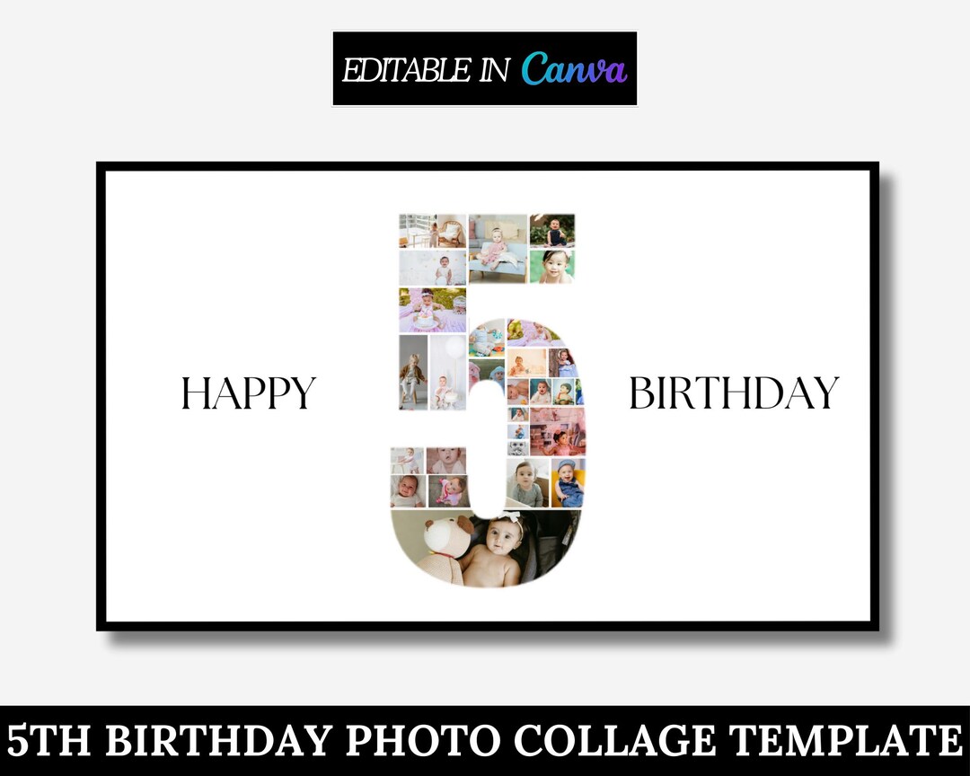 5th Birthday Photo Collage Template, 5th Collage, Custom Gift for Her ...