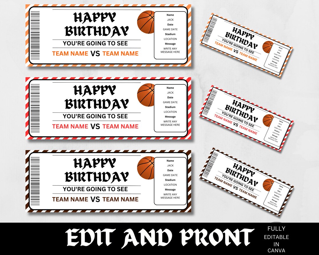 Basketball Game Ticket , Birthday Basketball Ticket , Printable ...