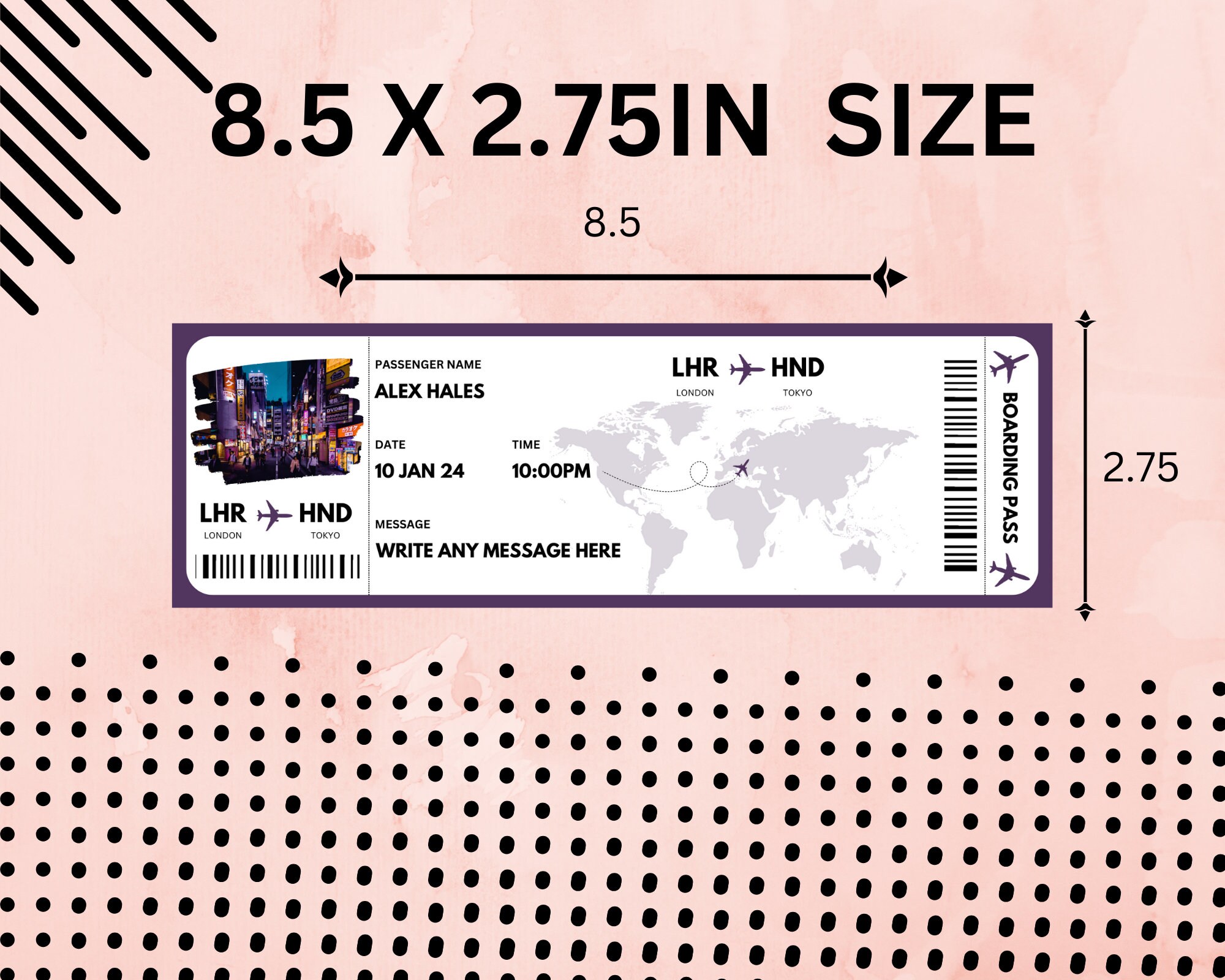 Editable Boarding Pass Template, Printable Airline Ticket, Canva ...