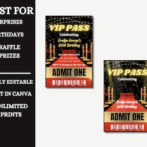 Editable VIP Pass Party Template, Printable Red Carpet VIP Pass Invitation Badges, Hollywood VIP ...