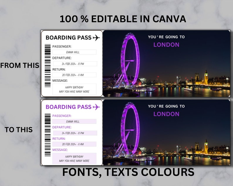 Editable Boarding Pass Template Printable Boarding Pass - Etsy