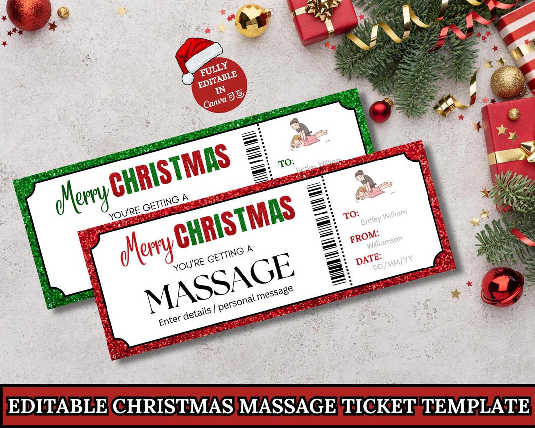Christmas Massage Gift Ticket Template, Massage Voucher Printable, Spa ...