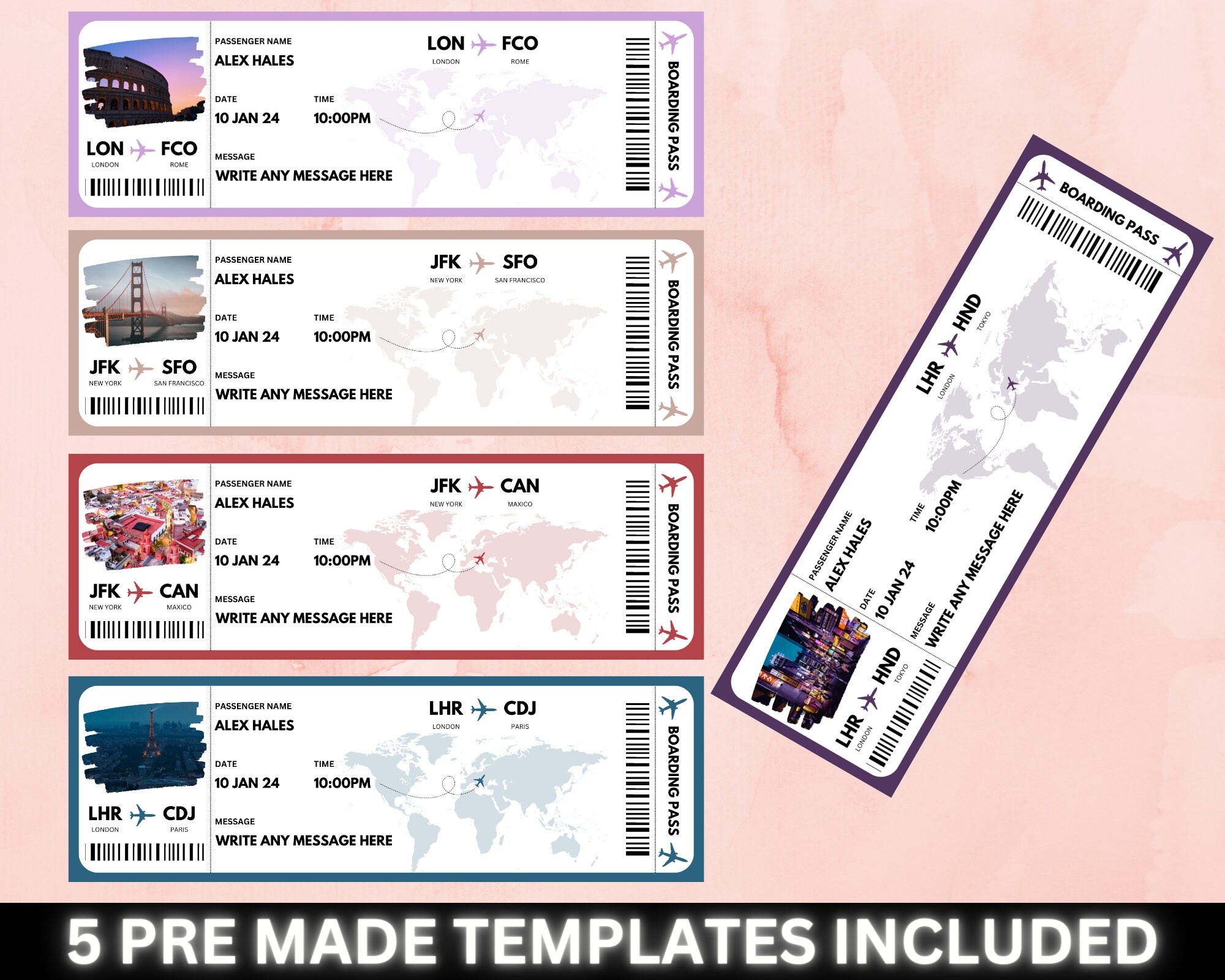 Editable Boarding Pass Template Printable Airline Ticket - Etsy