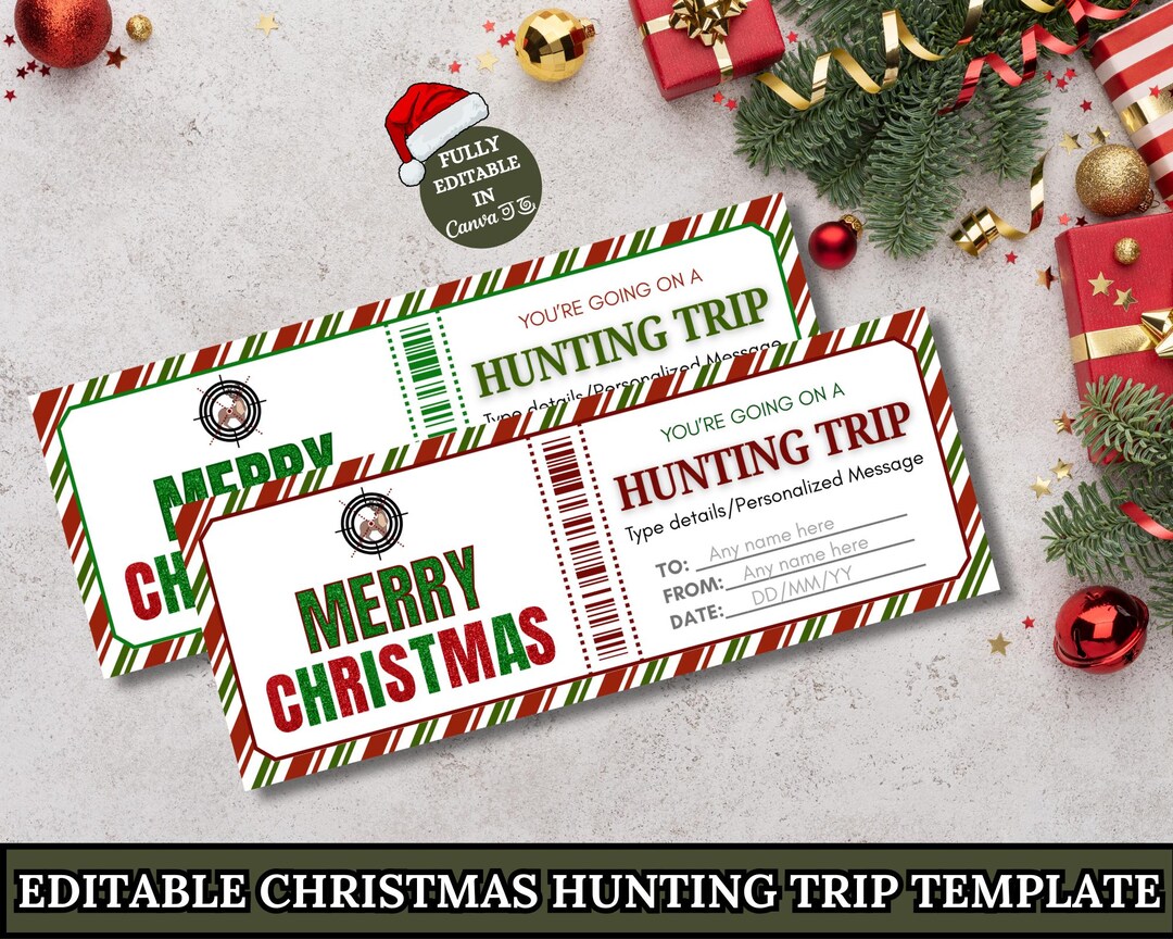 Christmas Hunting Trip Ticket, Printable Gift Voucher Certificate ...
