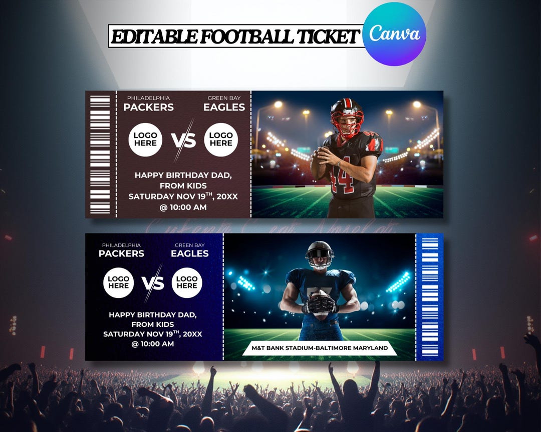 Editable Football Ticket, Football Game Ticket Gift, Football Birthday ...