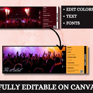 Concert Ticket Template | Editable Concert Ticket Gift | Custom Event ...