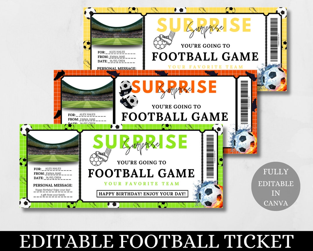 Surprise Soccer Ticket, Surprise Football Ticket, Gift Ticket Template ...