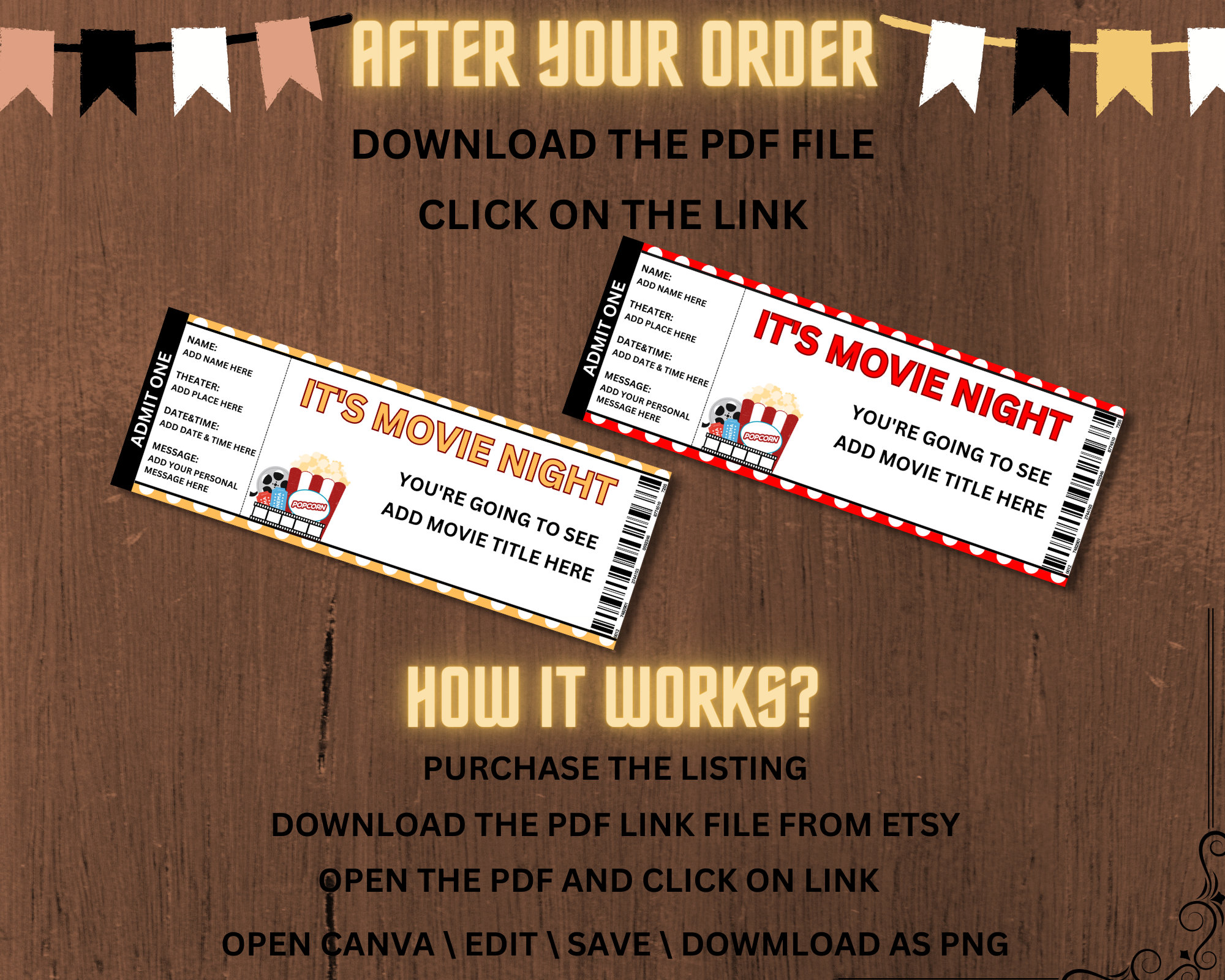 Printable MOVIE Gift Tickets. Cinema Themed Gift Reveal Ticket. Movie ...