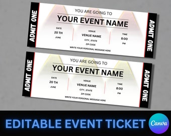 EDITABLE Event Ticket Template, Gift for Her, DIY Event Printable, Surprise Invitation, Gift for ...