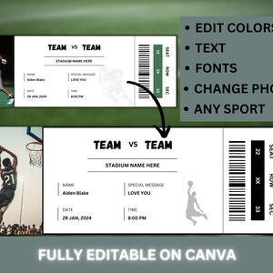 Editable Sports Ticket Template, DIY Sporting Ticket, Custom Sports ...