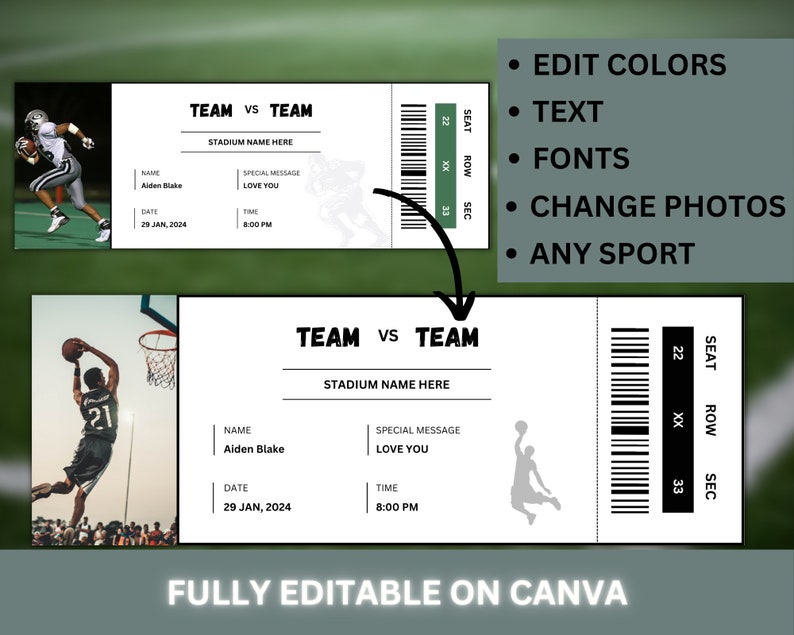 Editable Sports Ticket Template, DIY Sporting Ticket, Custom Sports ...