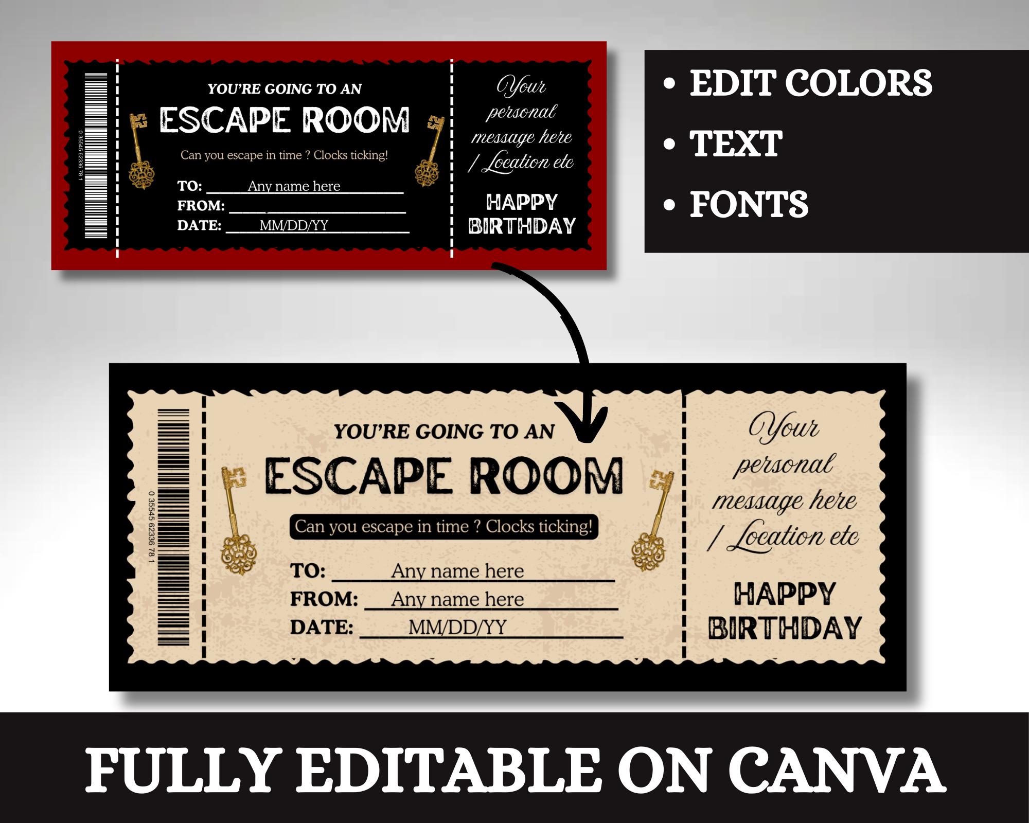 Editable Escape Room Last Minute Printable Gift Voucher for Instant ...