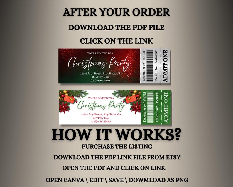 Christmas Event Ticket Canva Template, Editable Holiday Tickets Party ...