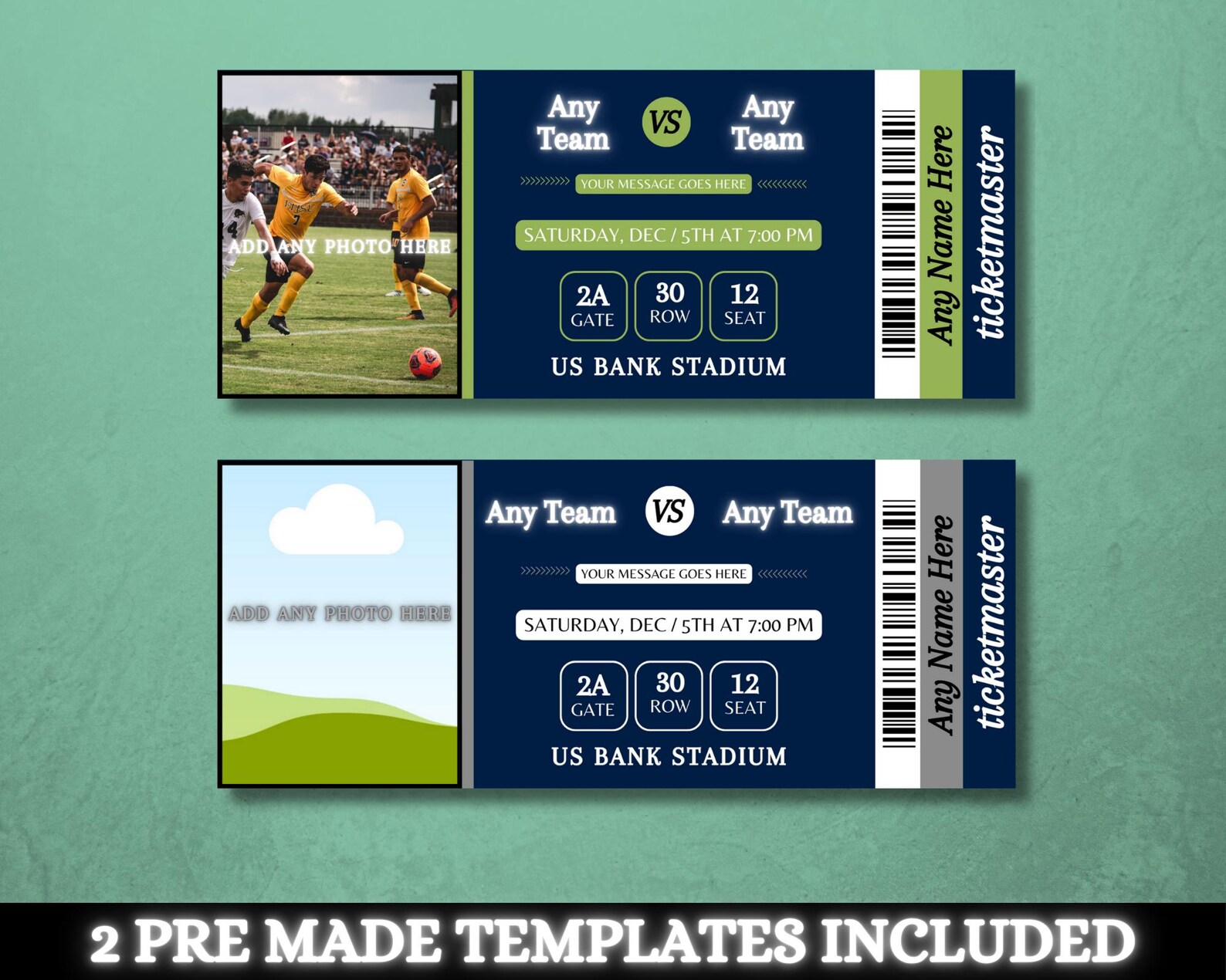 Editable Football Ticket, Soccer Tickets, Surprise Gift, Editable ...