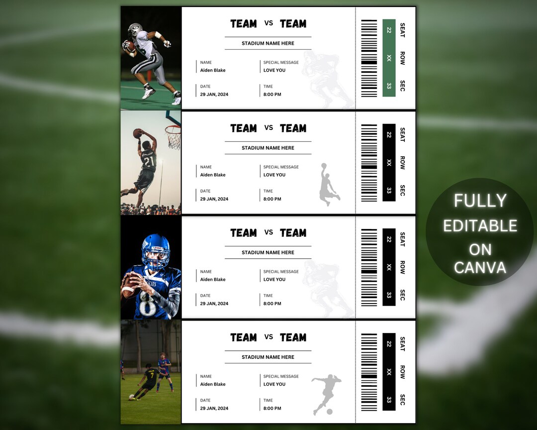 Editable Sports Ticket Template, DIY Sporting Ticket, Custom Sports Ticket Gift, Surprise ...