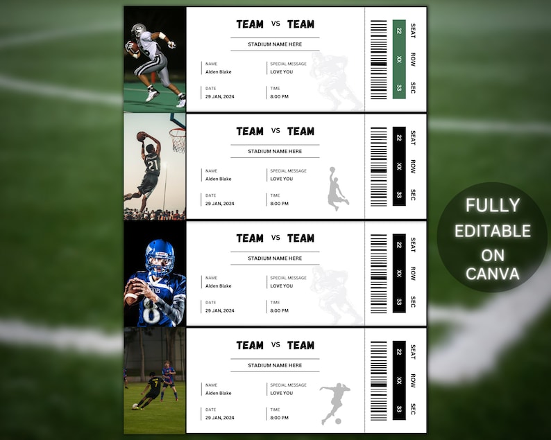 Editable Sports Ticket Template, DIY Sporting Ticket, Custom Sports ...