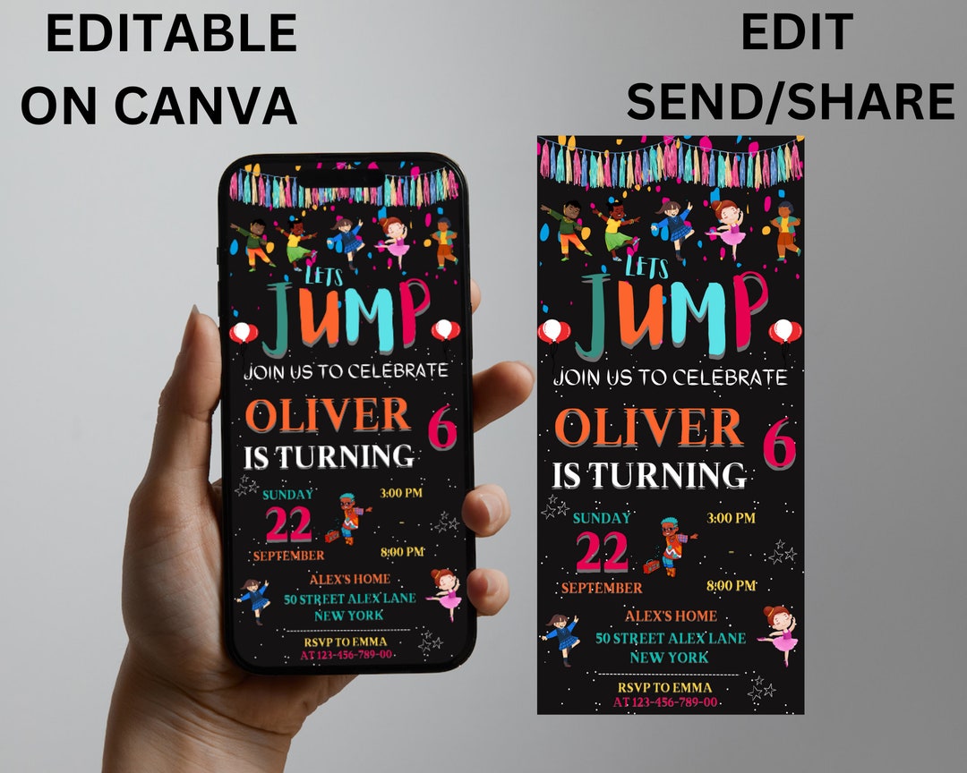 Editable Jump Mobile Birthday Invitation, Trampoline Birthday ...