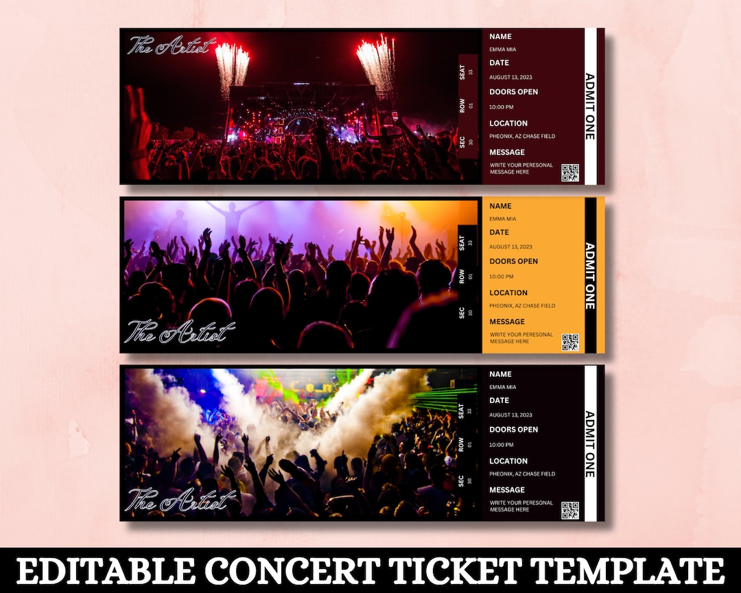 Concert Ticket Template | Editable Concert Ticket Gift | Custom Event ...
