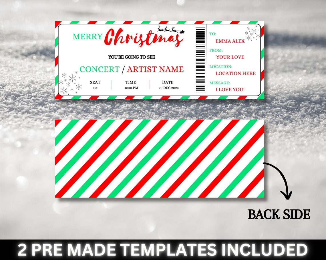 Christmas Concert Gift Ticket, Printable Christmas Gift Certificate ...