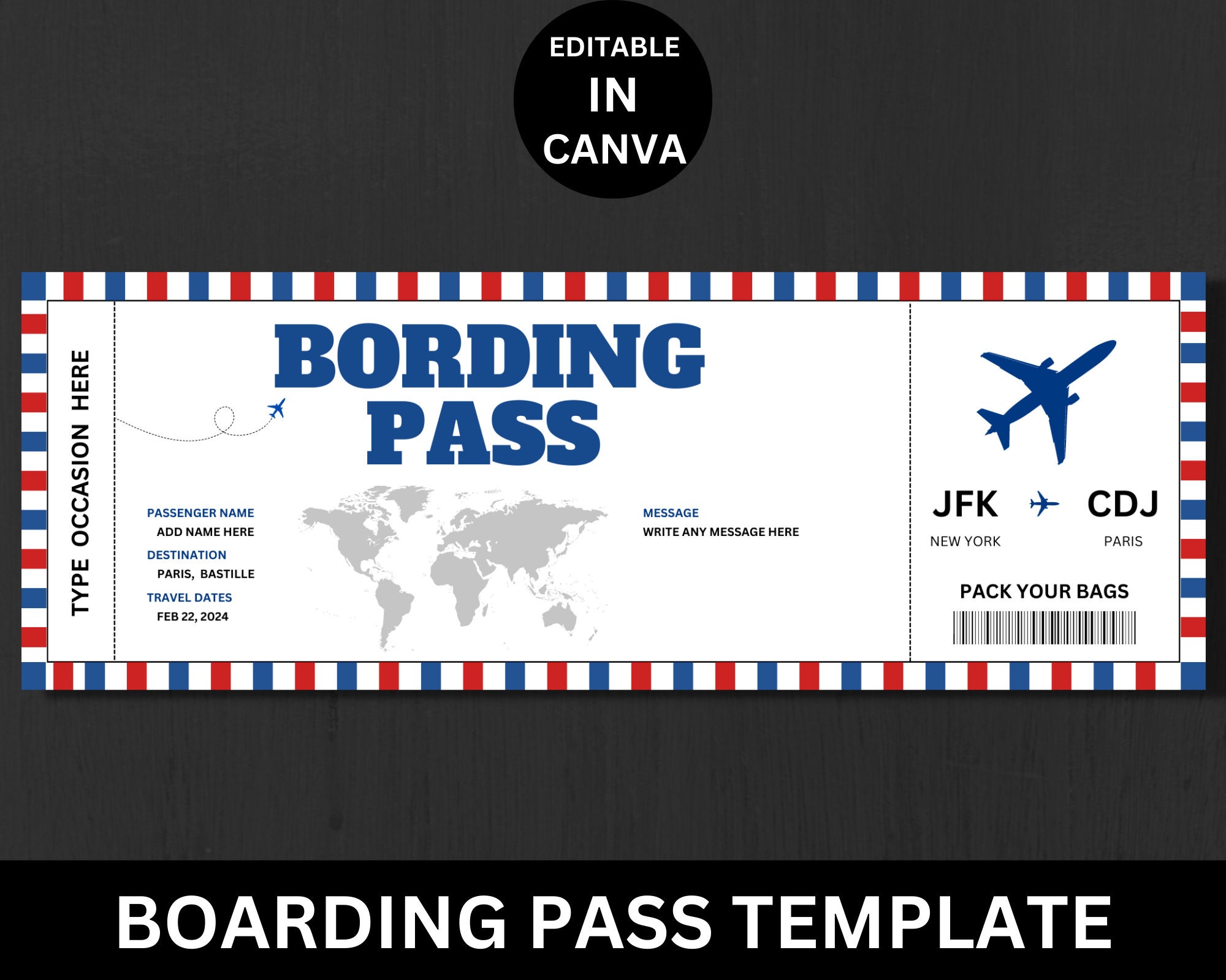 Boarding Pass Ticket Template EDITABLE Surprise Trip Ticket - Etsy Canada