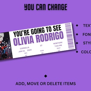 Editable Concert Ticket Template, Custom Concert Ticket Gift, DIY Event ...