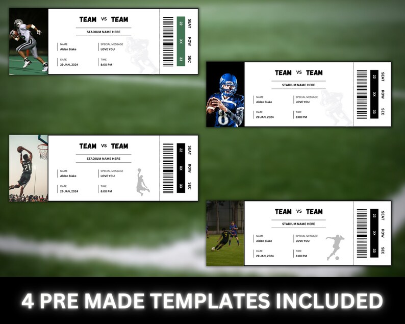 Editable Sports Ticket Template, DIY Sporting Ticket, Custom Sports ...
