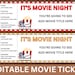 Printable MOVIE Gift Tickets. Cinema Themed Gift Reveal Ticket. Movie ...