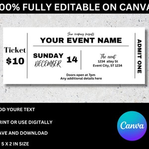 Editable Event Ticket, Event Ticket Printables, Editable Event Ticket ...