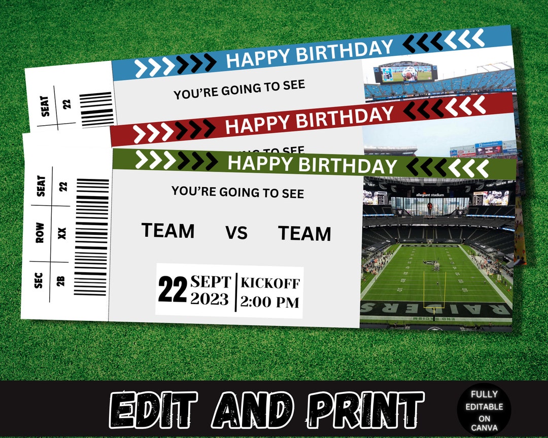 Football Ticket Birthday Present, Editable Football Ticket Gift ...
