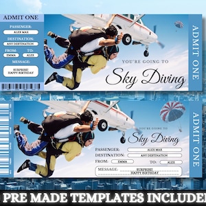 Editable SKYDIVING Surprise Reveal Ticket, Gift Voucher, Editable Event ...