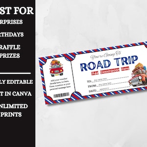 Road Trip Gift Ticket EDITABLE, Surprise Weekend Away Trip Voucher ...