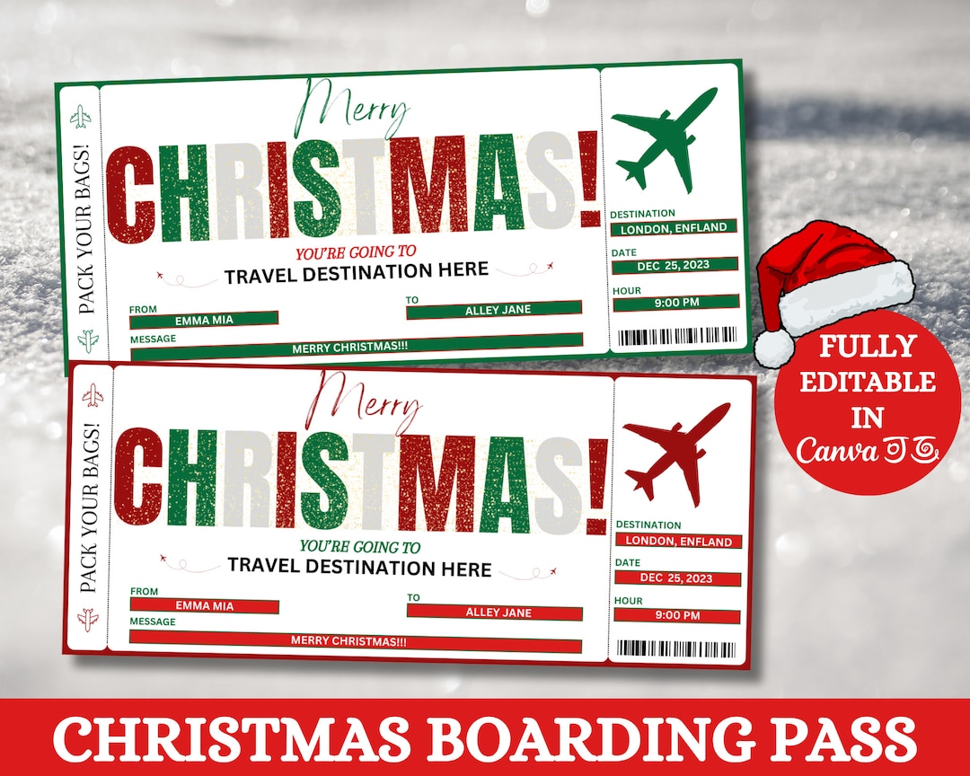 Christmas Boarding Pass. Boarding Pass Template. Surprise Trip ...