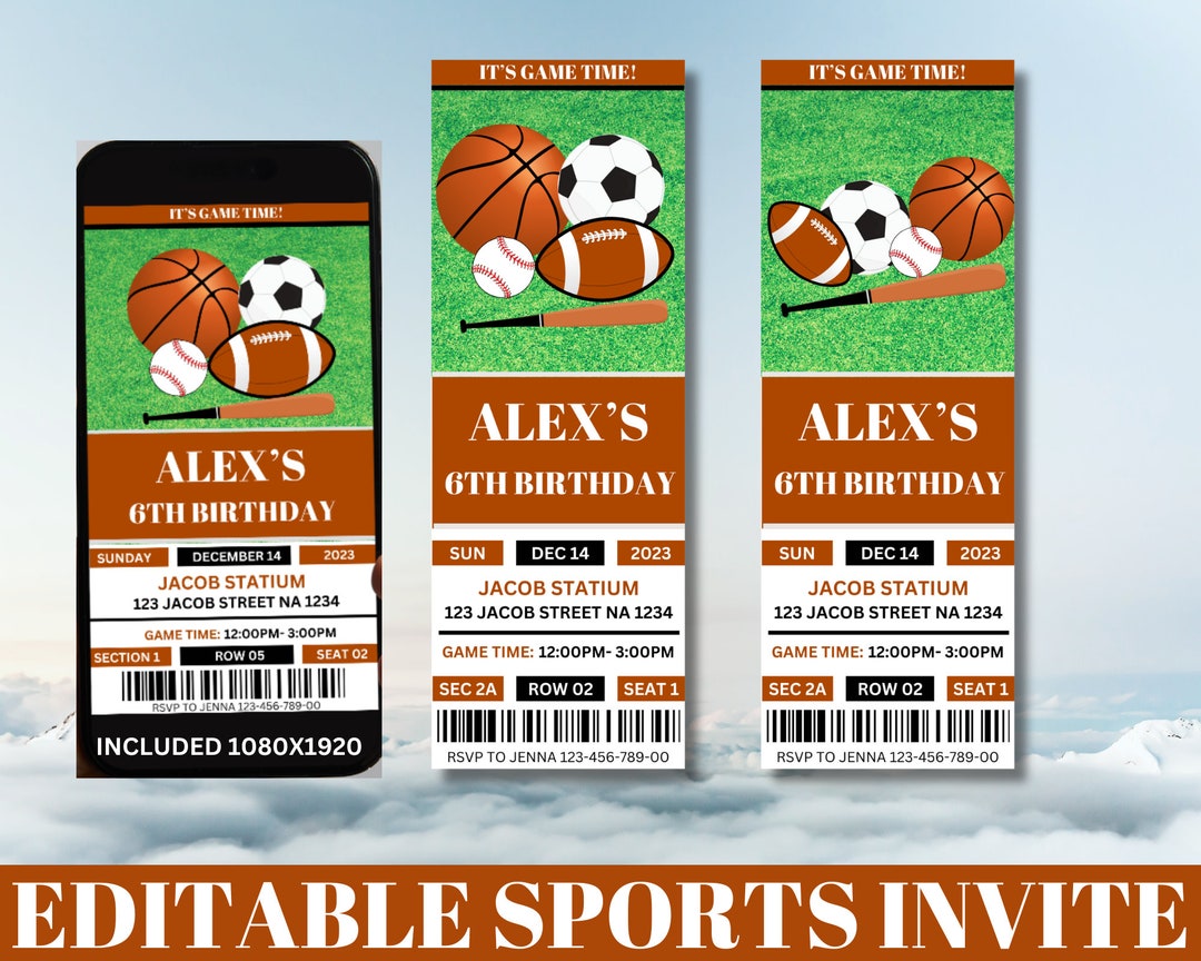 Editable Sports Ticket Invitation, All Star Invite, Electronic Sports ...