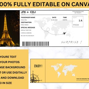Editable Boarding Pass Template, Printable Airline Ticket, Canva ...