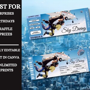 Editable SKYDIVING Surprise Reveal Ticket, Gift Voucher, Editable Event ...