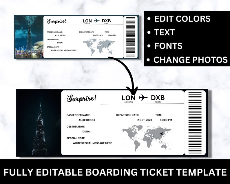Editable Boarding Pass Template Printable Airline Ticket - Etsy